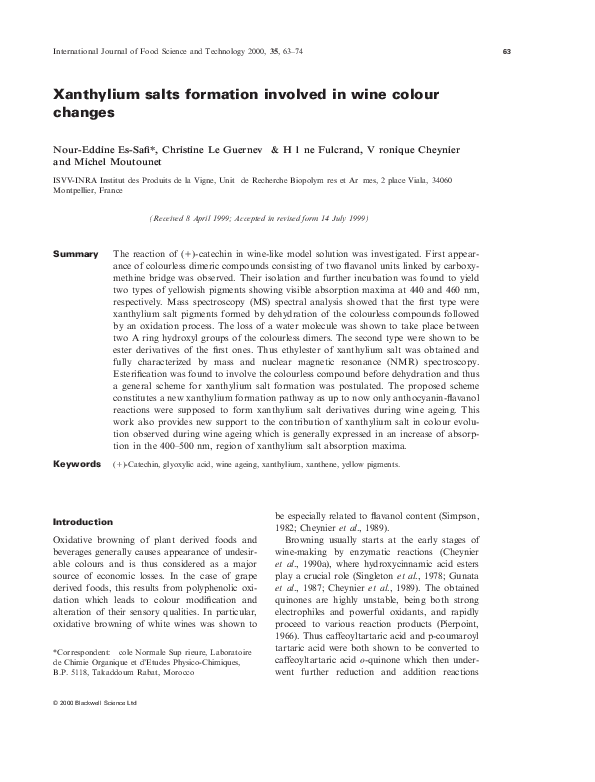 (PDF) Xanthylium salts formation involved in wine colour changes