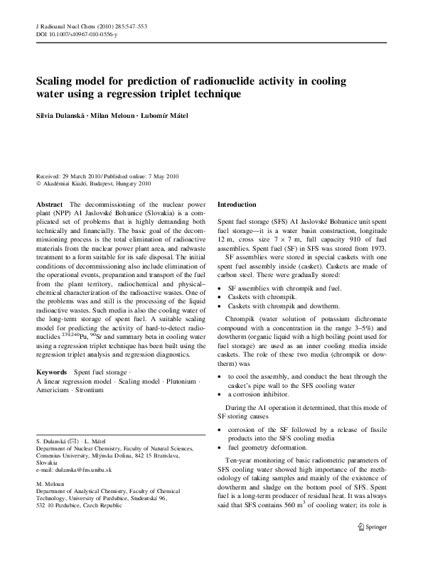 (PDF) ADC03 Scaling model for prediction of radionuclide activity in cooling