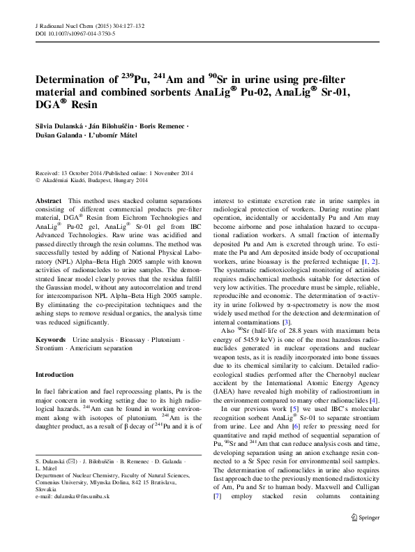 (PDF) ADC 27 Determination of 239Pu, 241Am and 90Sr in urine using pre ...