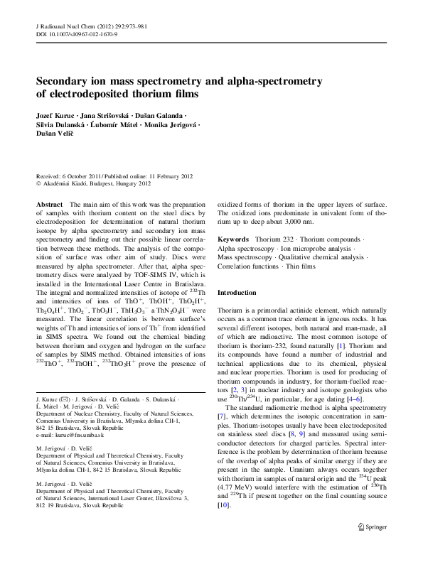 (PDF) ADC10 Secondary ion mass spectrometry and alpha-spectrometry