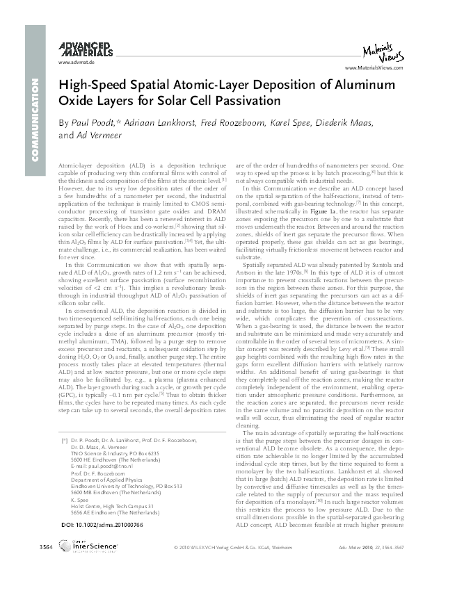 (PDF) High-Speed Spatial Atomic-Layer Deposition of Aluminum Oxide Layers for Solar Cell Passivation