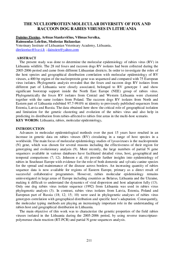 (PDF) THE NUCLEOPROTEIN MOLECULAR DIVERSITY OF FOX AND RACCOON DOG ...