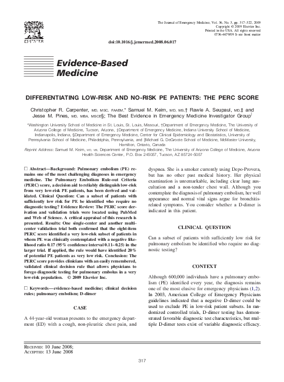 (PDF) Differentiating low-risk and no-risk PE patients: the PERC score