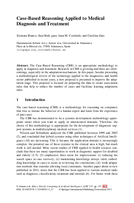 (PDF) Case-Based Reasoning applied to medical diagnosis and treatment