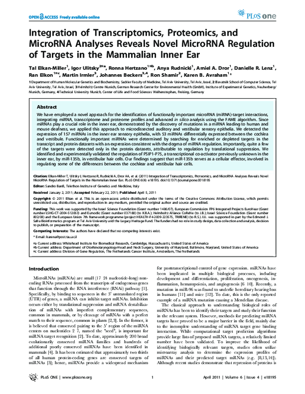 (PDF) Integration of Transcriptomics, Proteomics, and MicroRNA Analyses Reveals Novel MicroRNA ...