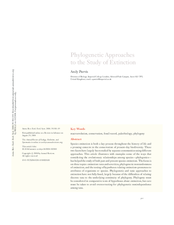 (PDF) Phylogenetic Approaches to the Study of Extinction | Andy Purvis ...