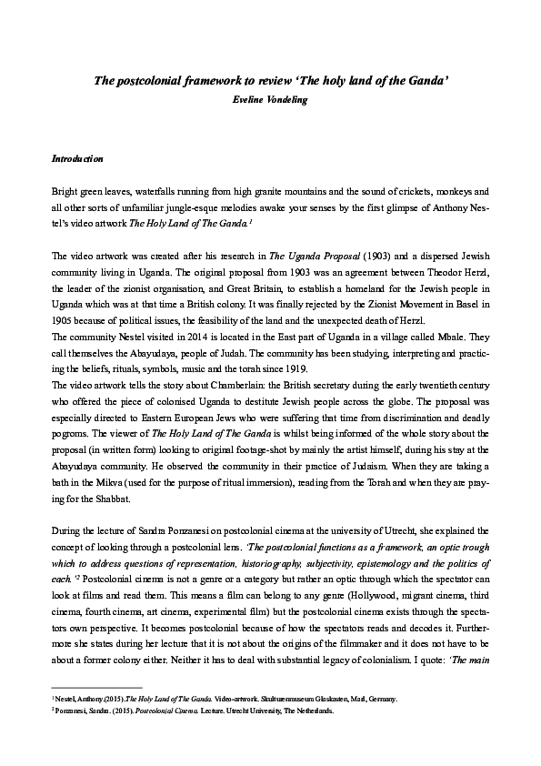 (PDF) The Postcolonial Framework to Review 'The Holy Land of the Ganda'