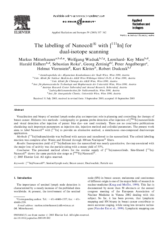 (PDF) The labelling of Nanocoll® with [111In] for dual-isotope scanning