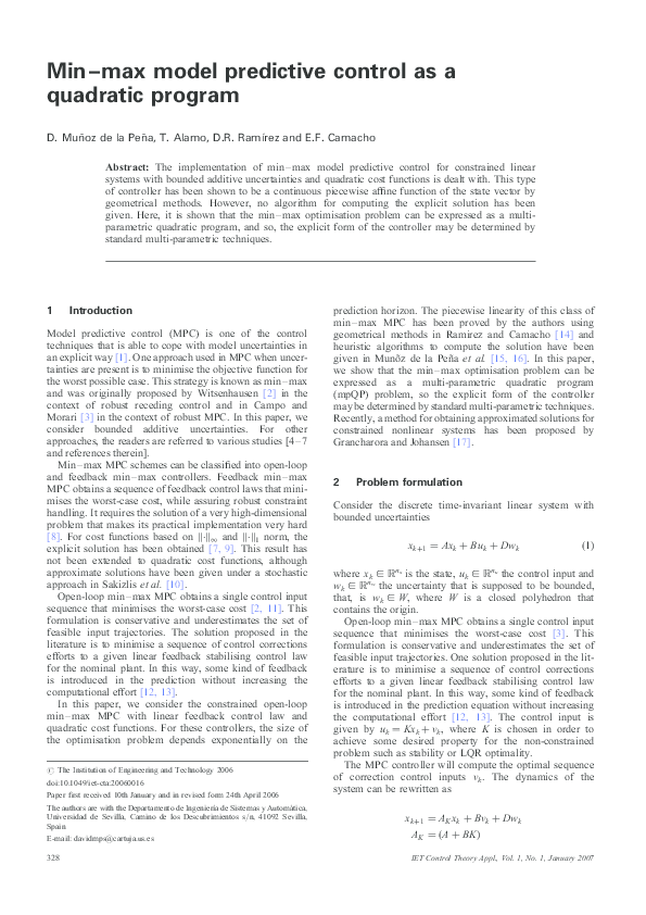 (PDF) Min–max model predictive control as a quadratic program