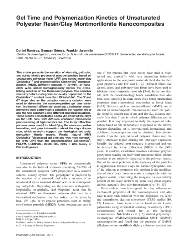 (PDF) Gel time and polymerization kinetics of unsaturated polyester resin/clay montmorillonite ...
