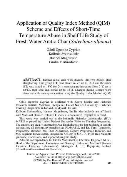 (PDF) Application of Quality Index Method (QIM) Scheme and Effects of ...