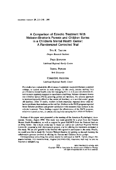 (PDF) A comparison of eclectic treatment with webster-stratton's ...