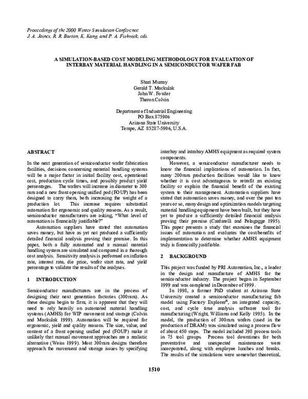 Pdf A Simulation Based Cost Modeling Methodology For Evaluation Of Interbay Material Handling