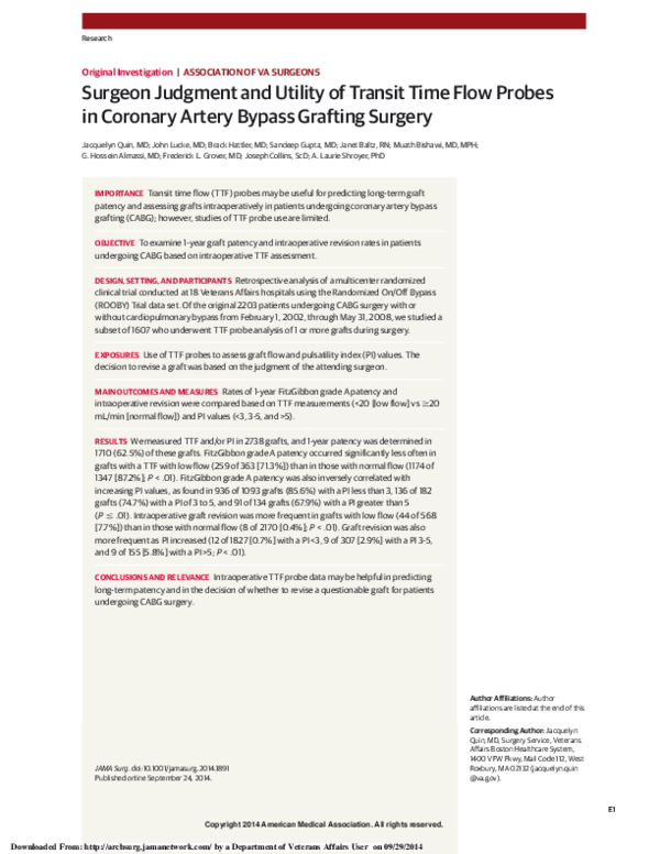 (PDF) Surgeon Judgment and Utility of Transit Time Flow Probes in ...