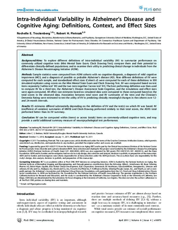(PDF) Intra-individual variability in Alzheimer's disease and cognitive ...