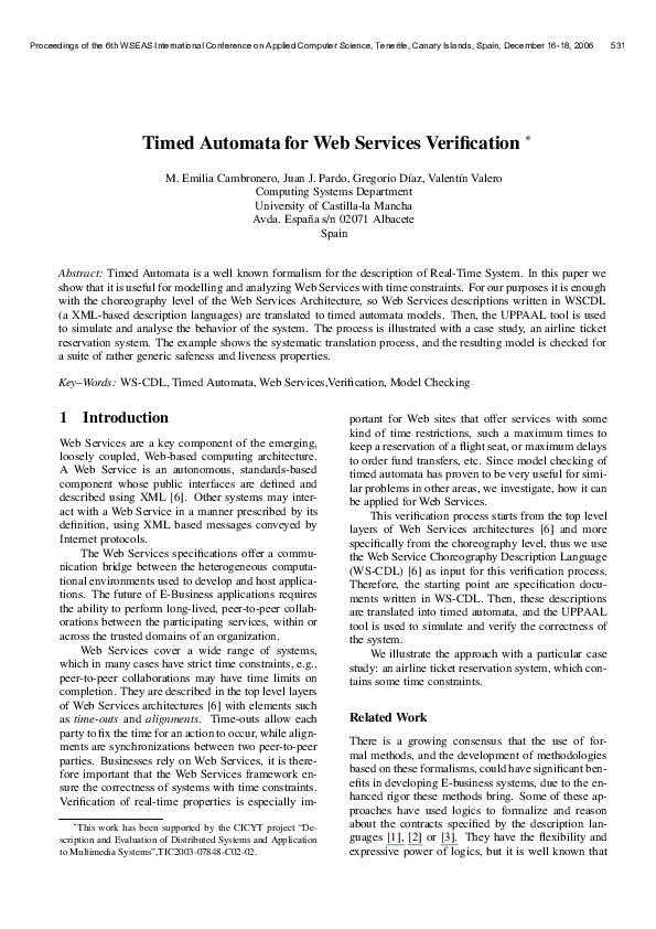 (PDF) Timed automata for web services verification | Gregorio Diaz - Academia.edu