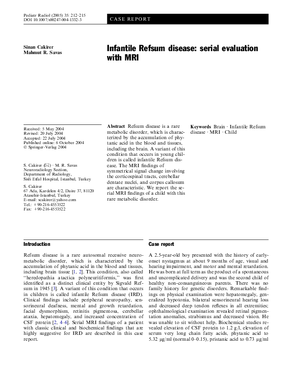 (PDF) Infantile Refsum disease: serial evaluation with MRI