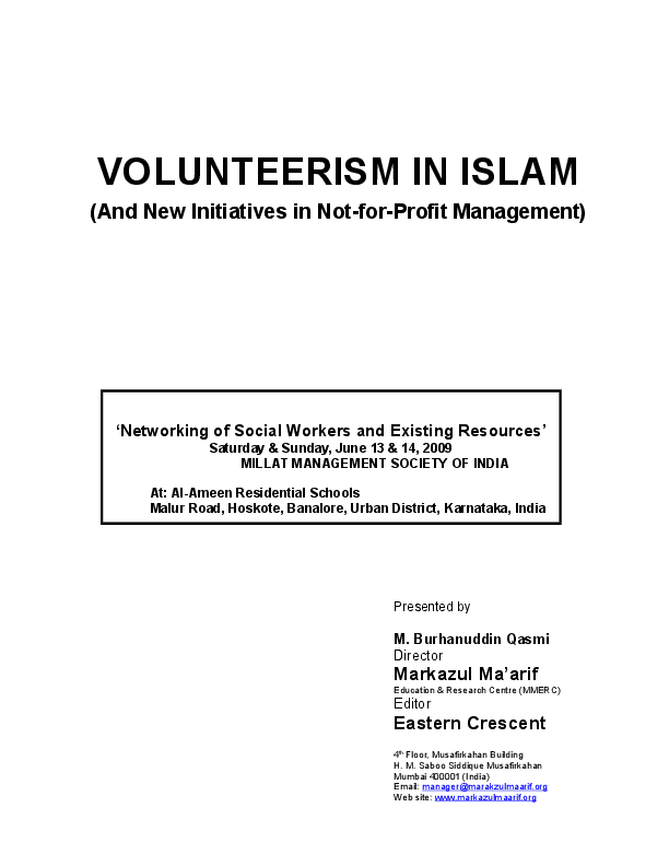 (DOC) VOLUNTEERISM IN ISLAM (And New Initiatives in Not-for-Profit ...