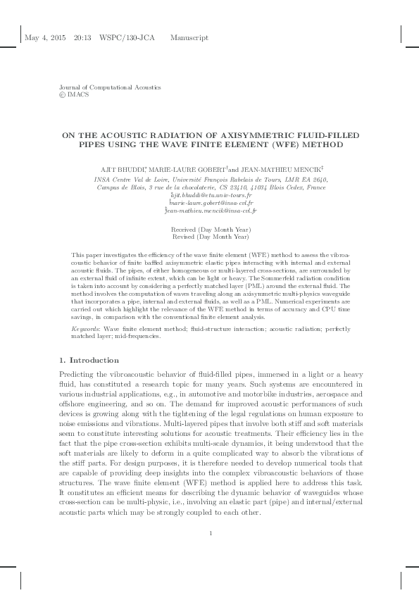 Pdf On The Acoustic Radiation Of Axisymmetric Fluid Filled Pipes Using The Wave Finite Element