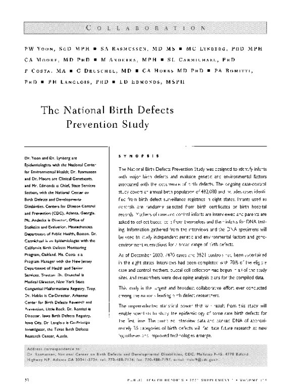 (PDF) The National Birth Defects Prevention Study