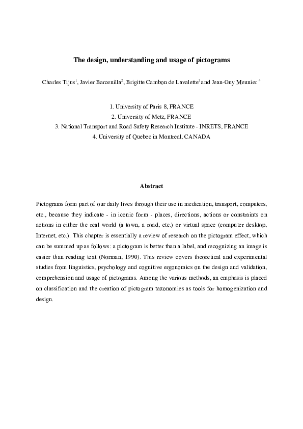 (PDF) The design, understanding and usage of pictograms