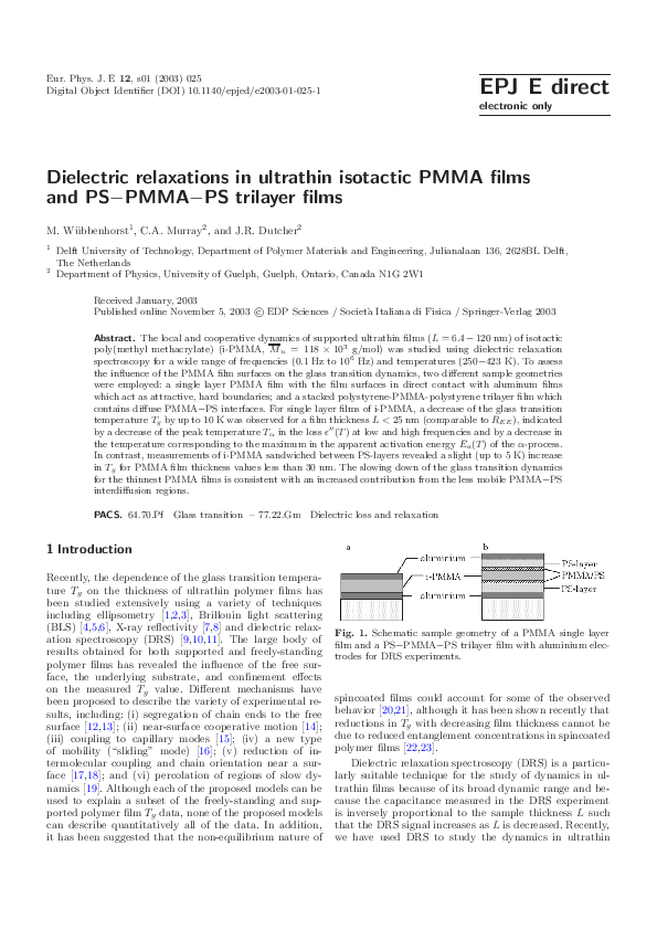 (PDF) Dielectric relaxations in ultrathin isotactic PMMA films and PS ...