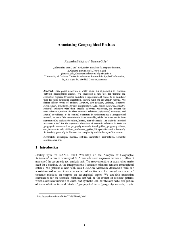 (PDF) Annotating Geographical Entities