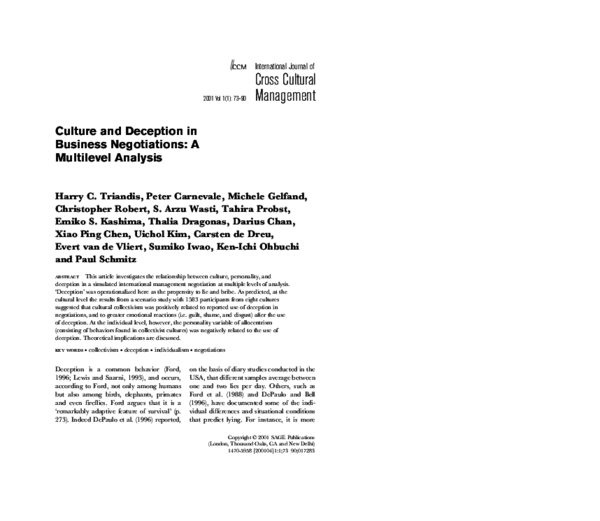 (PDF) Culture and Deception in Business Negotiations: A Multilevel Analysis