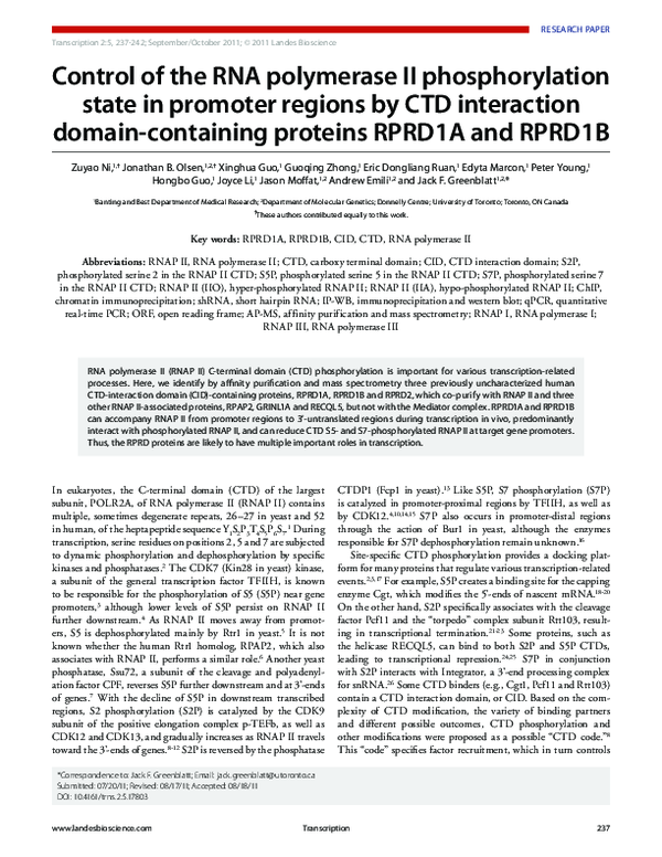 (PDF) Control of the RNA polymerase II phosphorylation state in ...