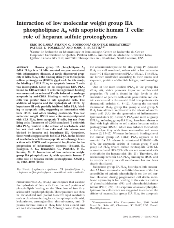 (PDF) Interaction of low molecular weight group IIA phospholipase A2 with apoptotic human T ...