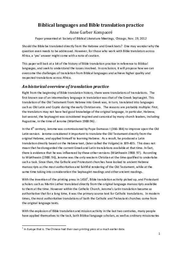 (PDF) Biblical Languages and Bible Translation Practice