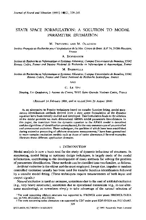 (PDF) State space formulation: A solution to modal parameter estimation