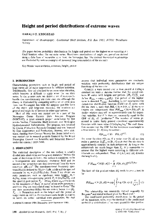 (PDF) Probability distributions for maximum wave and crest heights