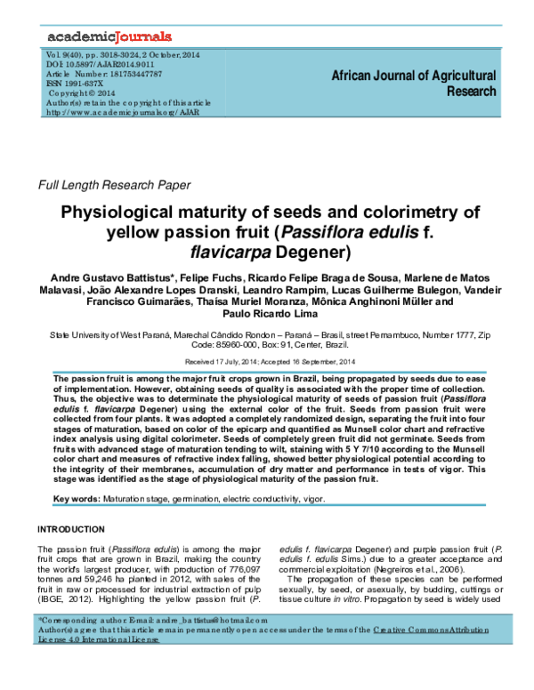 (PDF) Physiological maturity of seeds and colorimetry of yellow passion fruit (Passiflora edulis ...
