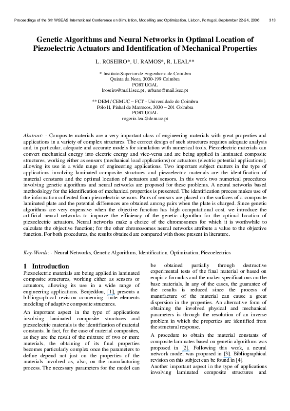(PDF) Genetic algorithms and neural networks in optimal location of piezoelectric actuators and ...