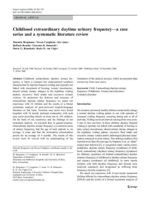 (PDF) Childhood extraordinary daytime urinary frequency—a case series ...