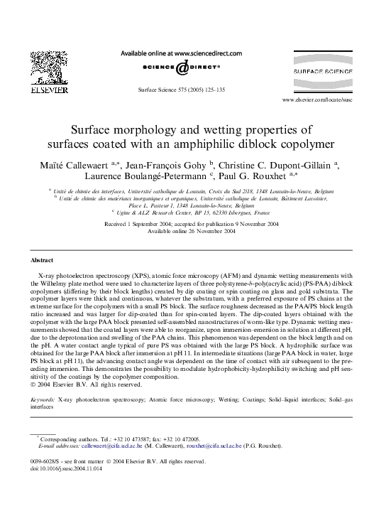(PDF) Surface morphology and wetting properties of surfaces coated with an amphiphilic diblock ...
