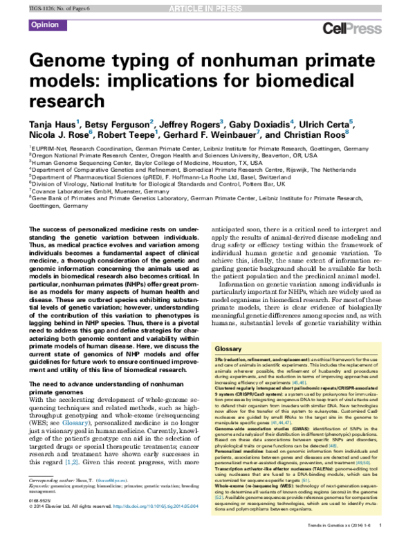 (PDF) Genome typing of nonhuman primate models: implications for ...