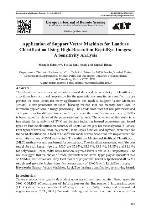 (PDF) Application of Support Vector Machines for Landuse Classification Using High-Resolution ...