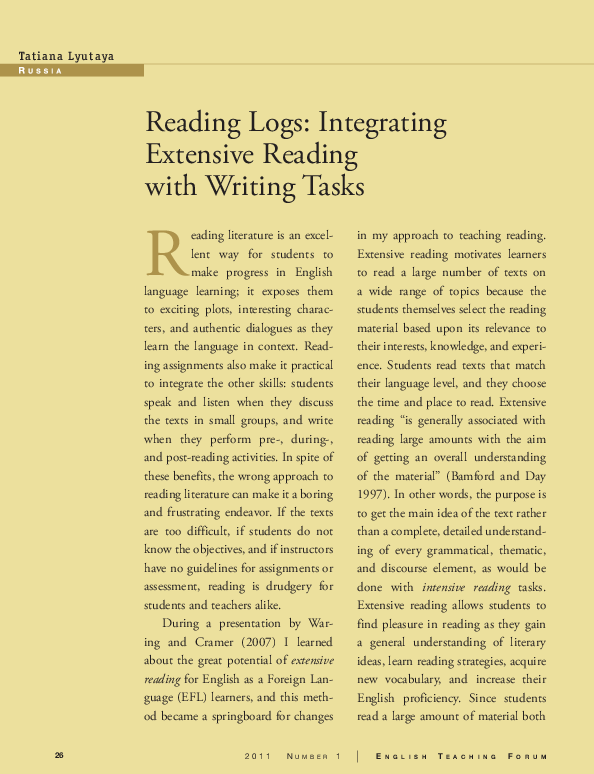 (PDF) Reading Logs: Integrating Extensive Reading with Writing Tasks