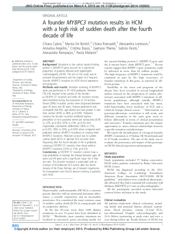 (PDF) A founder MYBPC3 mutation results in HCM with a high risk of ...