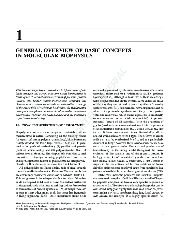 (PDF) General Overview of Basic Concepts in Molecular Biophysics (PDF) General Overview of Basic Concepts in Molecular Biophysics