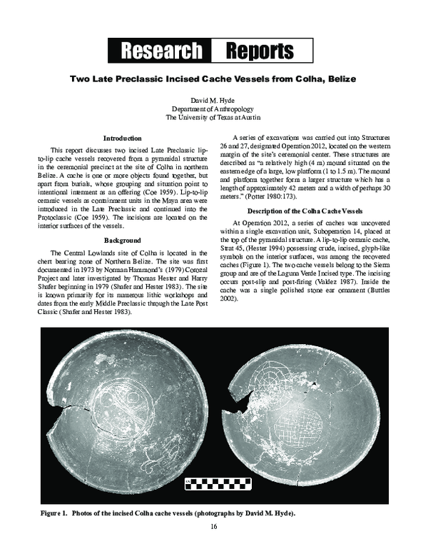 (PDF) Two Late Preclassic Incised Cache Vessels from Colha, Belize