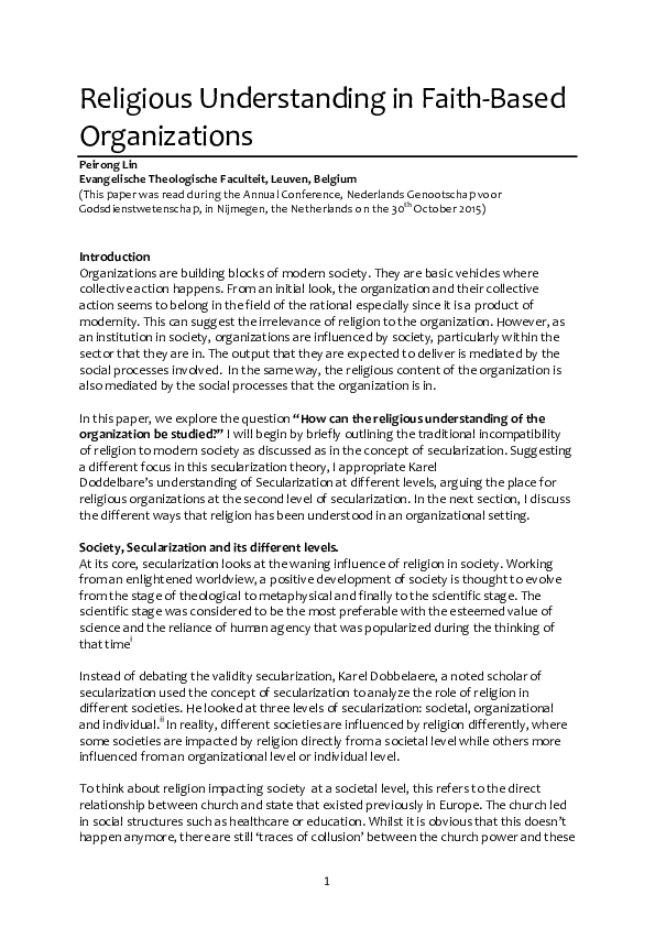 (PDF) Religious Understanding of Faith Based Organisations