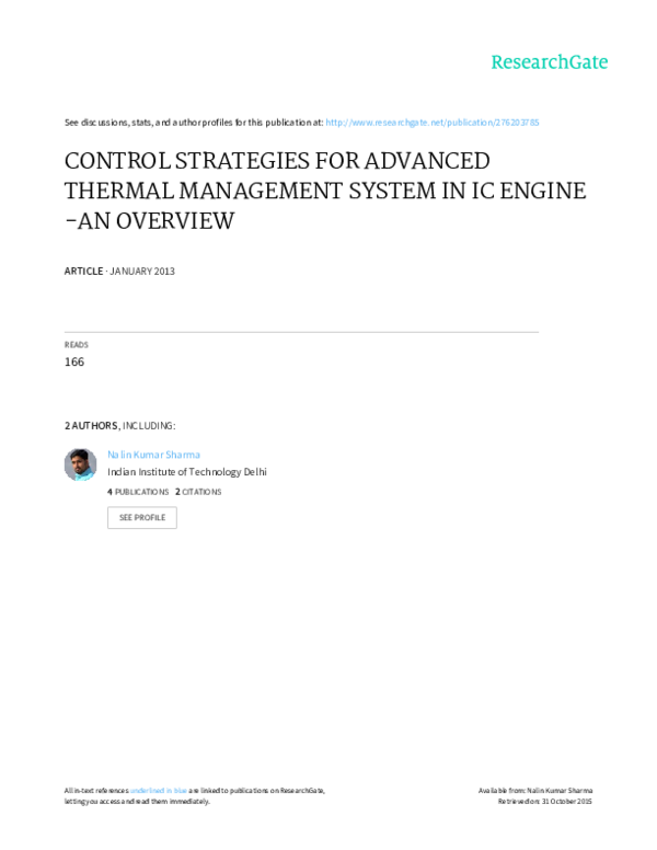 (PDF) Control Strategies for Advanced Thermal Management System in IC Engine