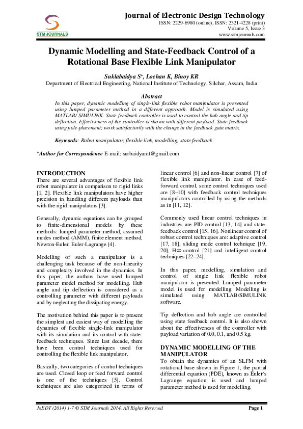 (PDF) Dynamic Modeling and State-Feedback Control of a Rotational Base Flexible Link Manipulator ...
