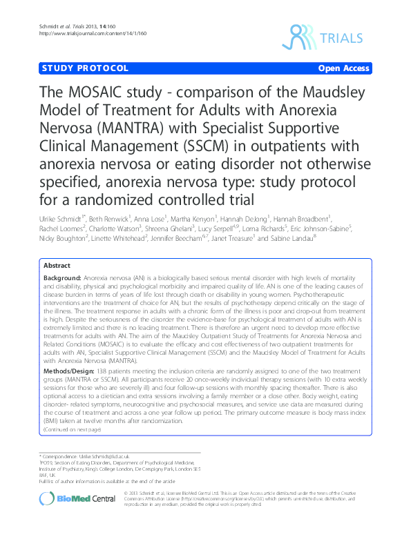 (PDF) The MOSAIC study - comparison of the Maudsley Model of Treatment ...