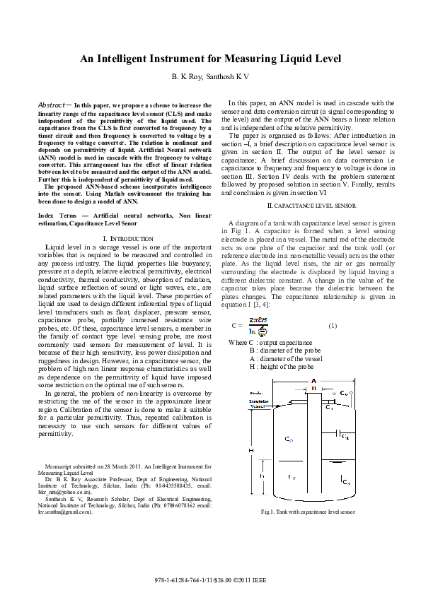 (PDF) An Intelligent Instrument For Measuring Level