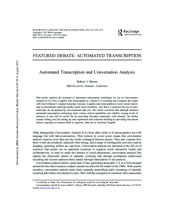 (PDF) Automated Transcription and Conversation Analysis