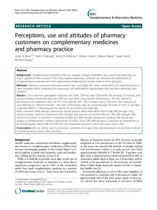 (PDF) Perceptions, use and attitudes of pharmacy customers on complementary medicines and ...